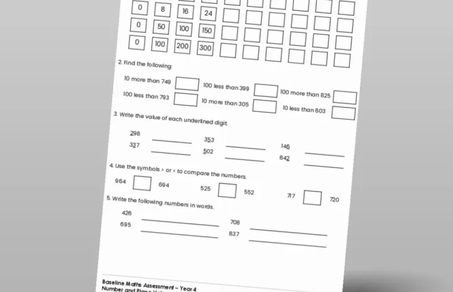 Baseline Assessments for GPS and Maths