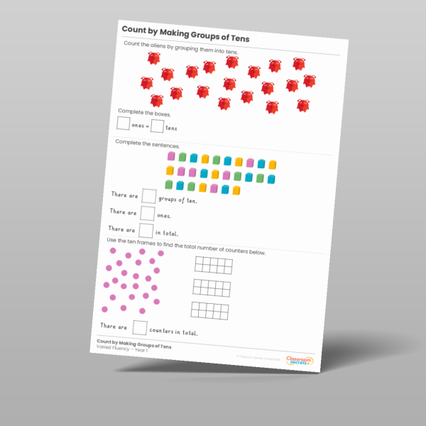 Classroom Secrets | Collection Page Year 1 Count by Making Groups of Tens