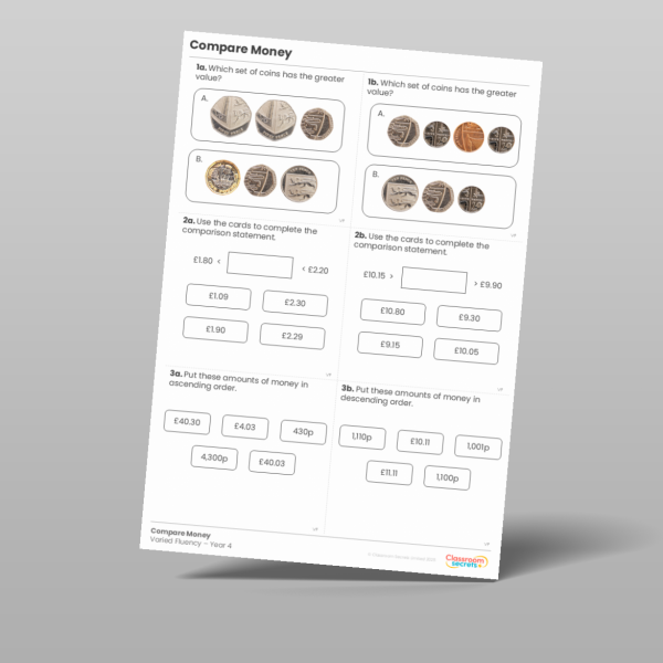 Classroom Secrets | Collection Page Year 4 Compare Money