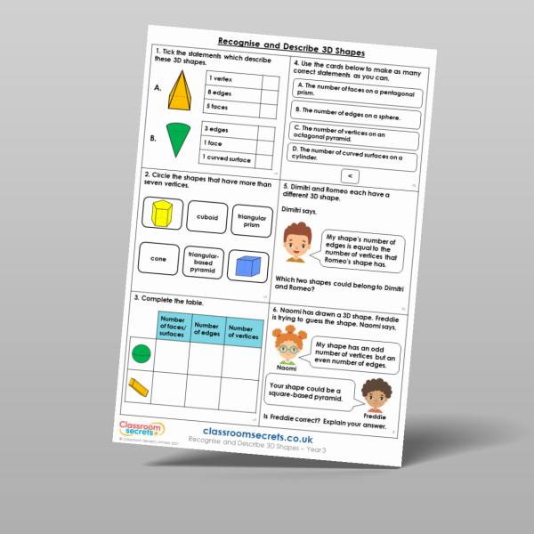 Classroom Secrets | Collection Page Year 3 Recognise and Describe 3D Shapes