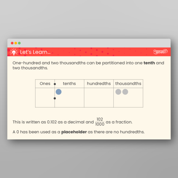 Classroom Secrets | Collection Page Year 5 Thousandths on a Place Value ...