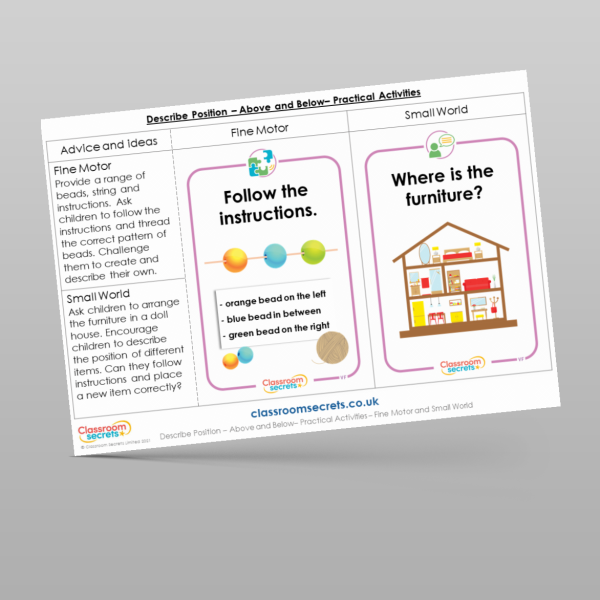 Classroom Secrets | Collection Page Year 1 Describe Position - Above ...