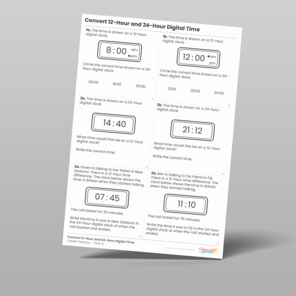 Classroom Secrets | Collection Page Year 4 Convert between 12-Hour and ...