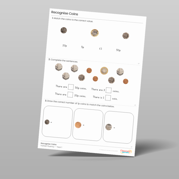 Classroom Secrets | Collection Page Year 1 Recognise Coins
