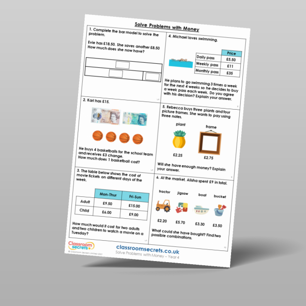 Classroom Secrets | Collection Page Year 4 Solve Problems With Money