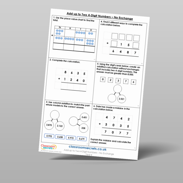 Classroom Secrets | Collection Page Year 4 Add Up to Two 4-Digit ...