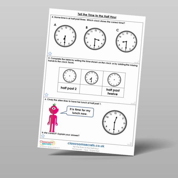 Classroom Secrets | Collection Page Year 1 Tell the Time to the Half Hour