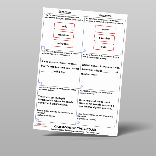 Year 6 Synonyms Application And Reasoning Resource | Classroom Secrets