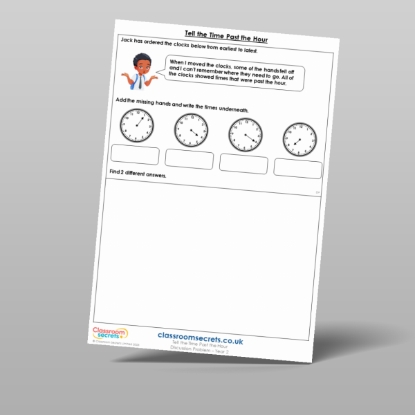 Year 2 Tell The Time Past The Hour Discussion Problem Resource ...