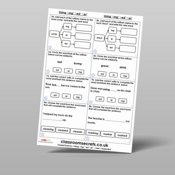 Year 1 Using Ing Ed And Er Varied Fluency Resource | Classroom Secrets
