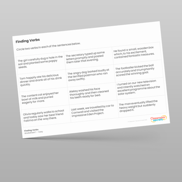 KS2 Finding Verbs Test Practice Resource | Classroom Secrets