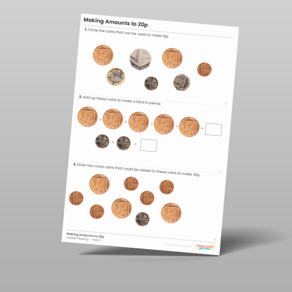 Year 1 Making Amounts To 20p Varied Fluency Resource | Classroom Secrets