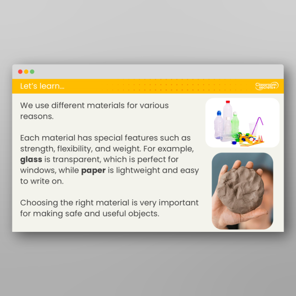 Year 2 Why Do We Use Different Materials For Different Objects ...
