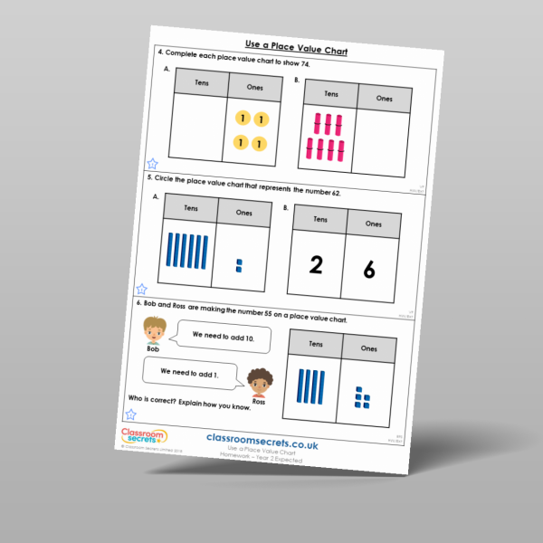 Year 2 Use A Place Value Chart Homework Resource | Classroom Secrets