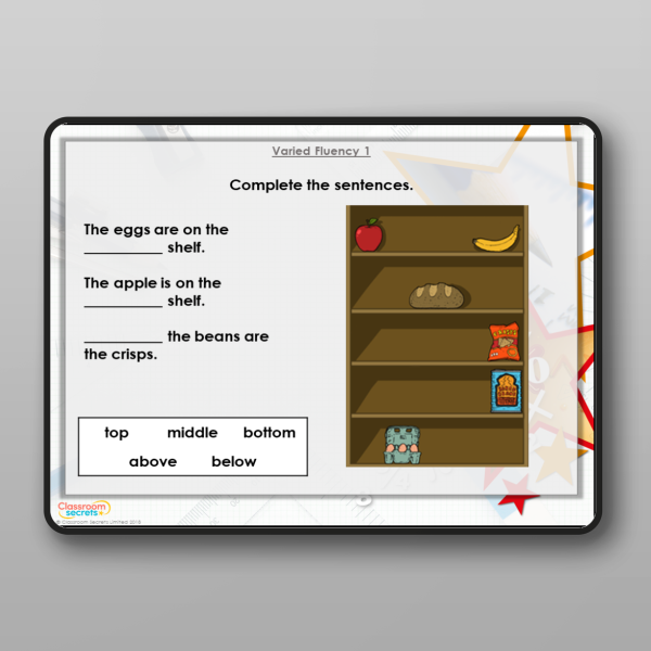 Year 1 Describe Position Above And Below Modelling Ppt Resource | Classroom Secrets