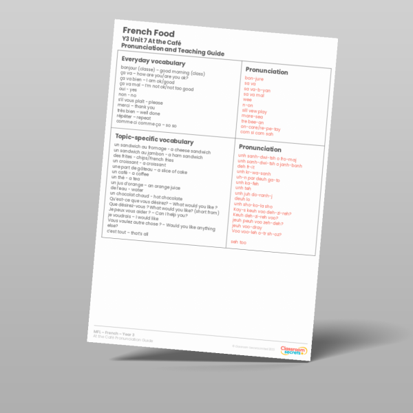 Year 3 At The Cafe Pronunciation Guide Resource | Classroom Secrets