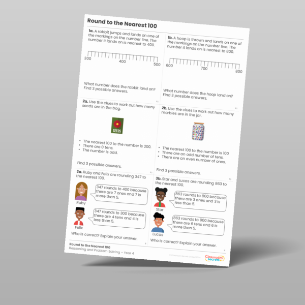 Year 4 Round To The Nearest 100 Reasoning And Problem Solving 2 ...