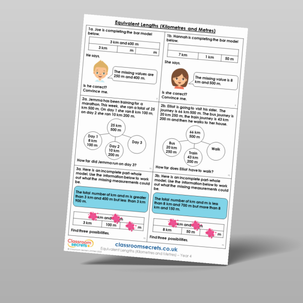 Year 4 Equivalent Length Kilometres And Metres Reasoning And Problem ...