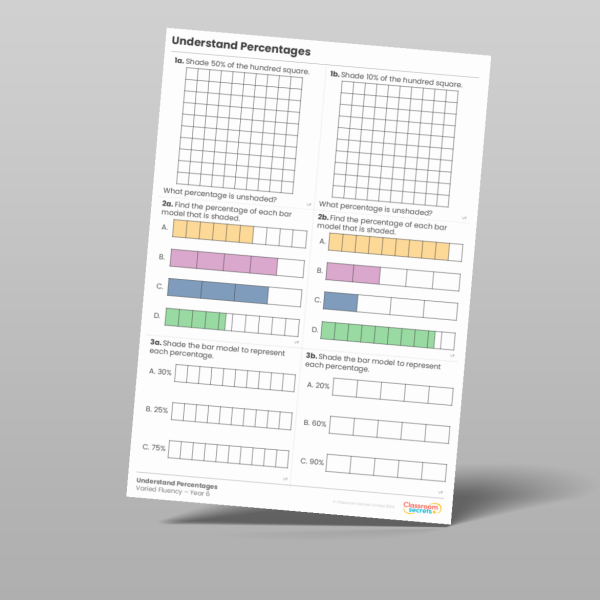 Year 6 Understand Percentages Varied Fluency 2 Resource | Classroom Secrets