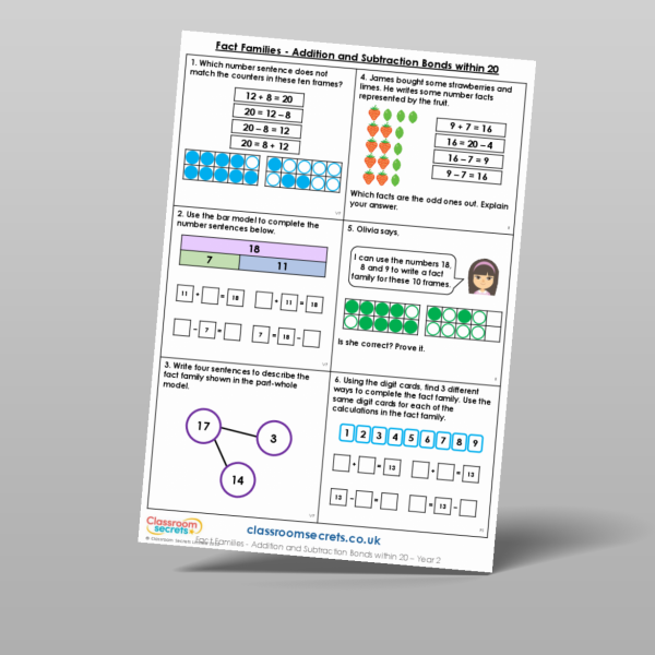 Year 2 Fact Families Addition And Subtraction Bonds Within 20 Mixed ...