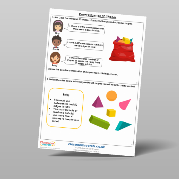 Year 2 Count Edges On 3d Shapes Discussion Problem Resource | Classroom Secrets