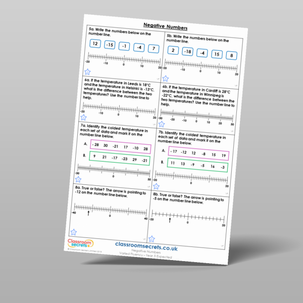 Year 5 Negative Numbers Varied Fluency Resource | Classroom Secrets