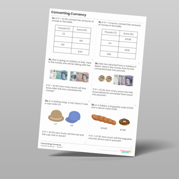 Year 5 Converting Currency Varied Fluency Resource | Classroom Secrets