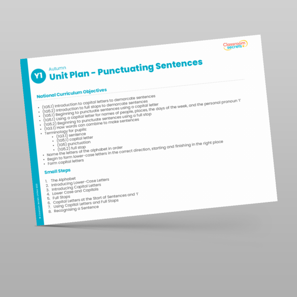 Year 1 Punctuating Sentences Guidance Resource | Classroom Secrets