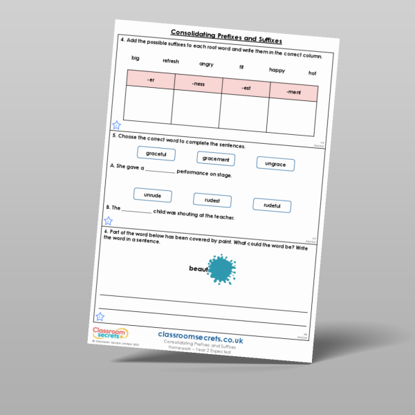 Year 2 Consolidating Prefixes And Suffixes Homework Resource ...