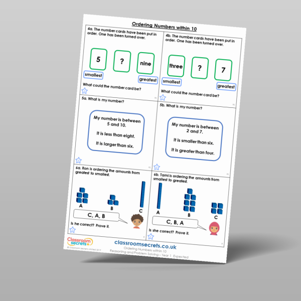 Year 1 Ordering Numbers Within 10 Reasoning And Problem Solving ...