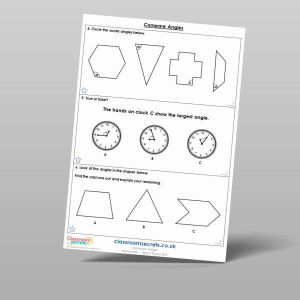 Year 3 Compare Angles Homework Resource | Classroom Secrets