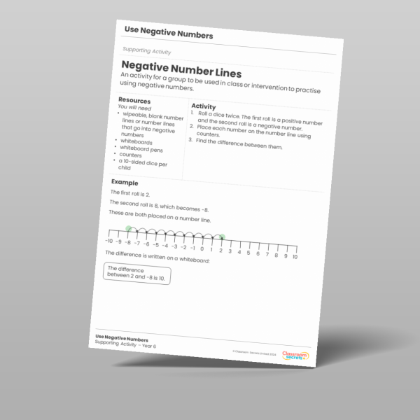 Year 6 Negative Numbers Supporting Activity 2 Resource | Classroom Secrets