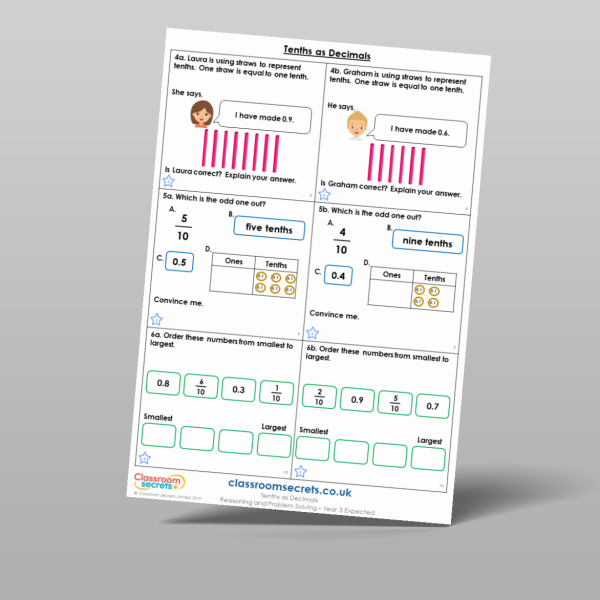 Year 3 Tenths As Decimals Reasoning And Problem Solving Resource | Classroom Secrets
