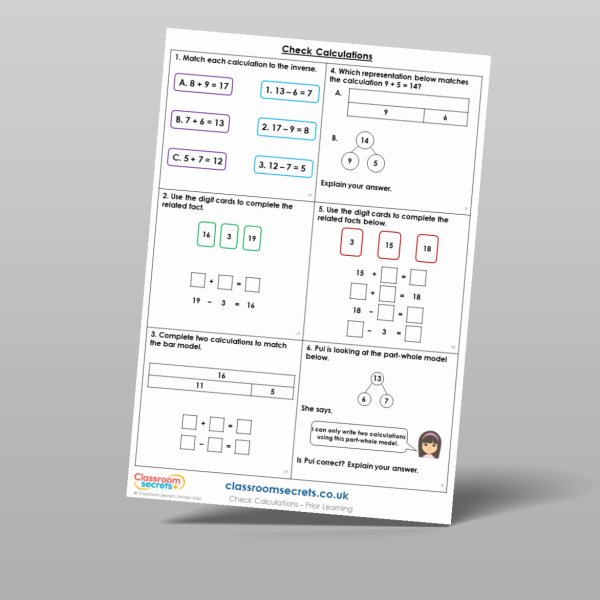 Year 2 Check Calculations Prior Learning Resource | Classroom Secrets