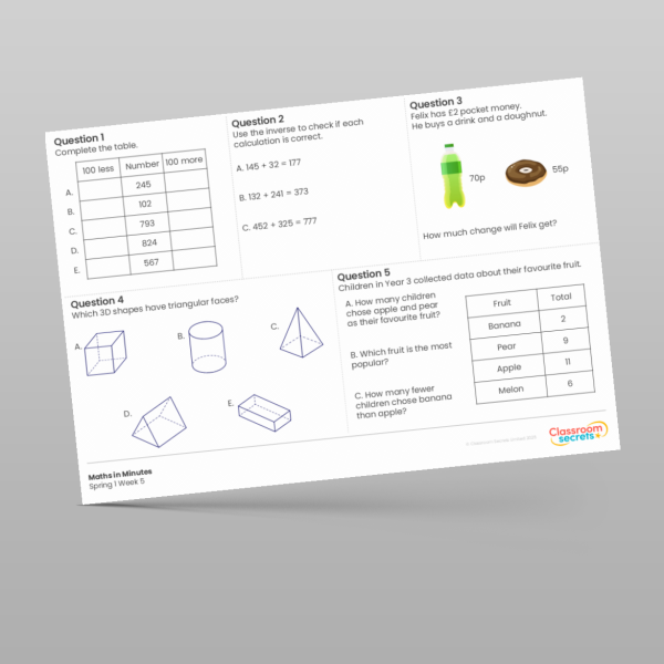 Year 3 Spring 1 Week 5 Maths In Minutes Resource | Classroom Secrets