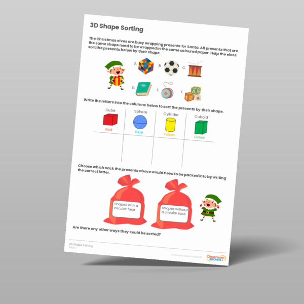 Year 1 Christmas 3d Shape Sorting Resource | Classroom Secrets