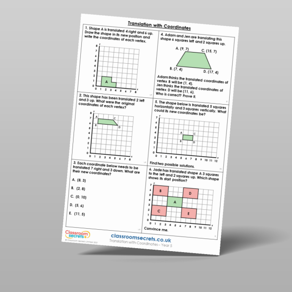 Year 5 Translation With Coordinates Mixed Activity Resource | Classroom ...