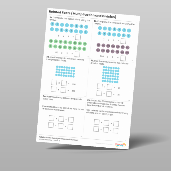 Year 4 Related Facts Multiplication And Division Varied Fluency 2 ...