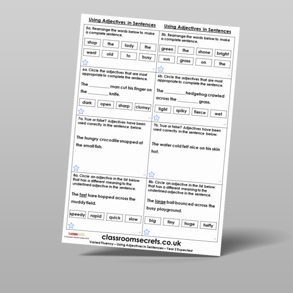 Year 2 Using Adjectives In Sentences Varied Fluency Resource ...