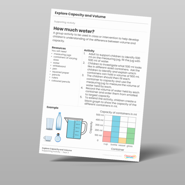 Year 3 Explore Capacity And Volume Practical Supporting Activity ...