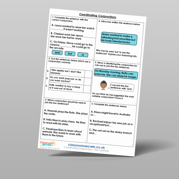 Year 3 Coordinating Conjunctions Prior Learning Resource Classroom Secrets