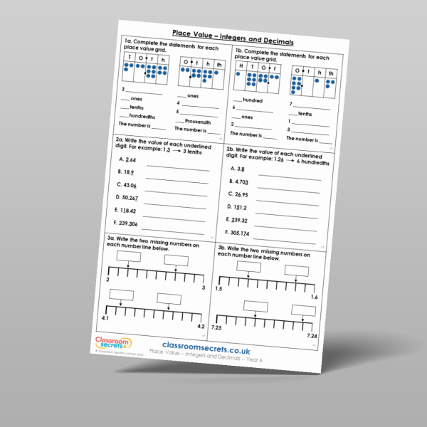 Year 6 Place Value Integers And Decimals Varied Fluency Resource ...
