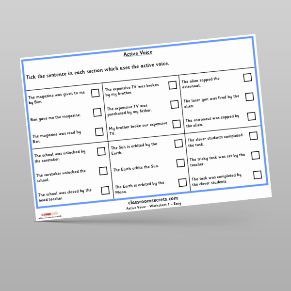 KS2 Active Voice Test Practice Resource | Classroom Secrets