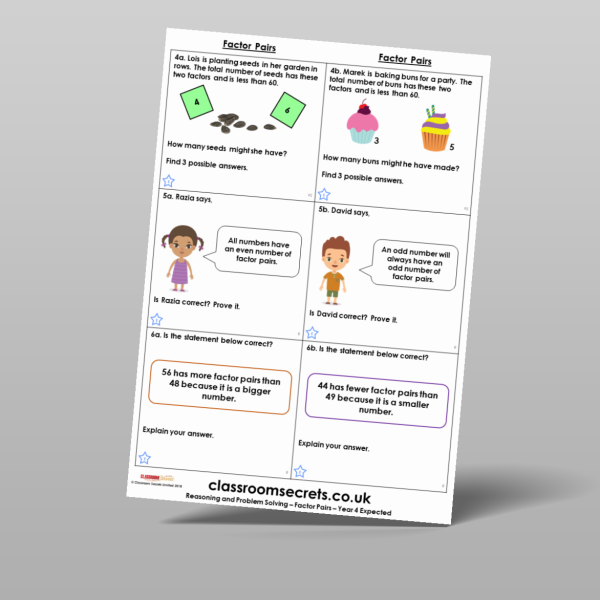Year 4 Factor Pairs Reasoning And Problem Solving Resource | Classroom ...