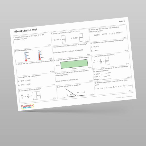 Year 5 Mixed Maths Mat Resource | Classroom Secrets