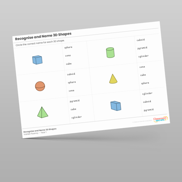 Year 1 Recognise And Name 3d Shapes Varied Fluency 2 Resource ...