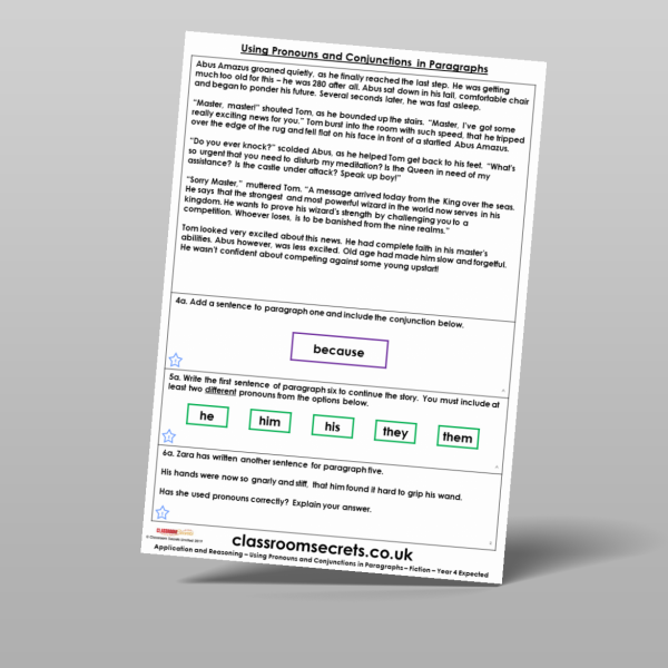 Year 4 Using Pronouns And Conjunctions In Paragraphs Application And ...