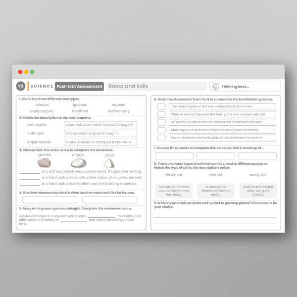 Rocks and Soils Post-Unit Assessment Resource | Classroom Secrets