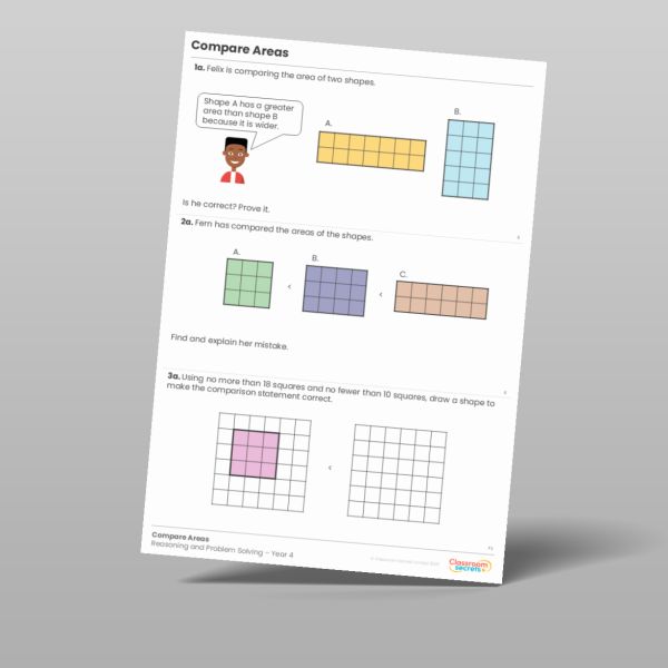Year 4 Compare Areas Reasoning And Problem Solving 2 Resource Classroom Secrets