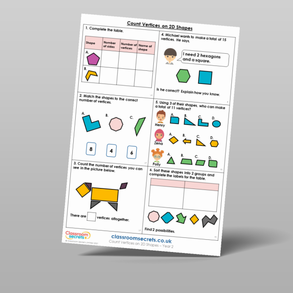 Year 2 Count Vertices On 2d Shapes Mixed Activity Resource | Classroom ...